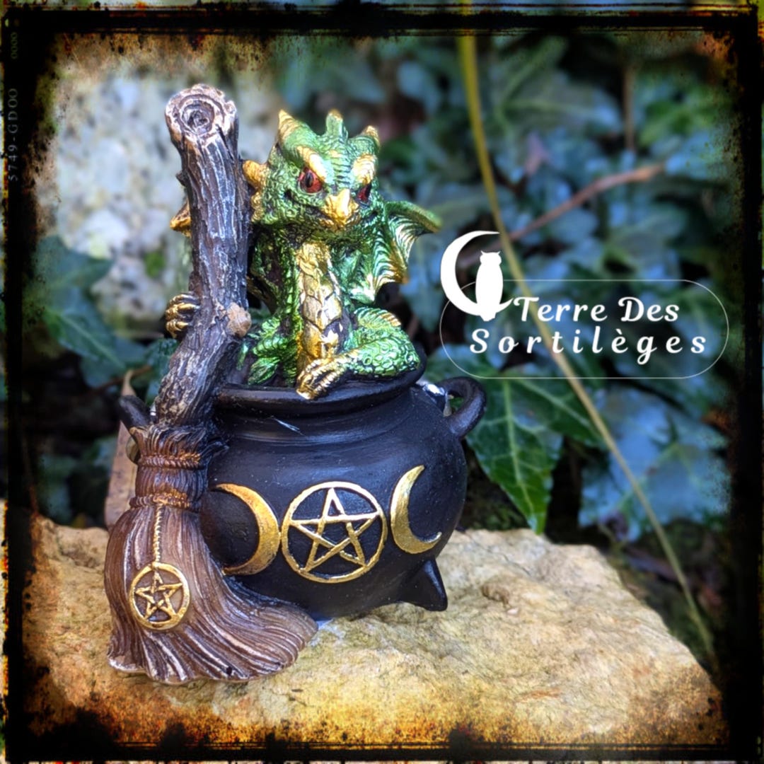 Baby Green Dragon in Cauldron Wicca Resin H11 Cm Draconic Magic Gift ...