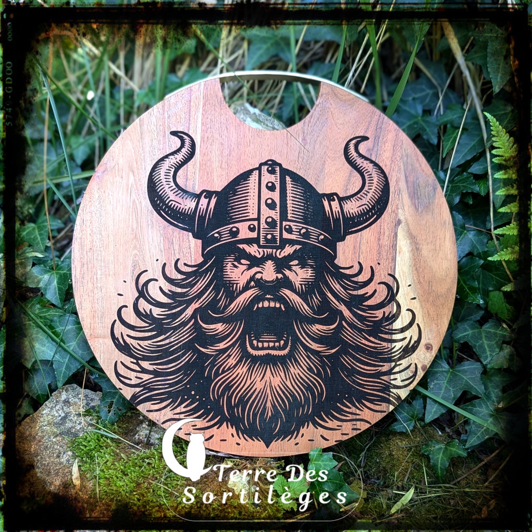 Viking Tray Engraved Teak Wood and Brass Norse Mythology, Odin and Thor ...