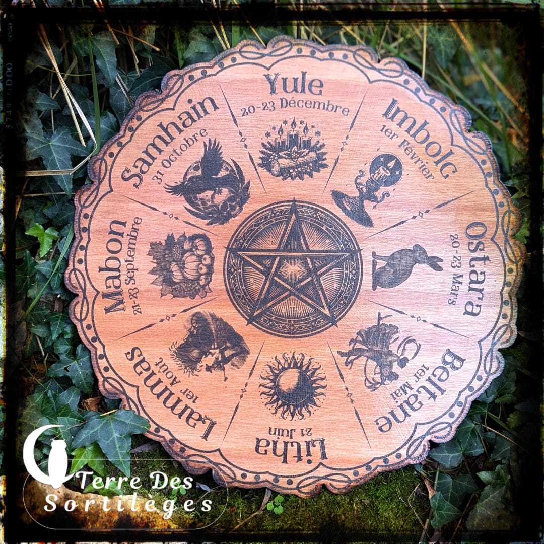 Pagan Wheel of the Year Wicca Calendar Wooden Engraved Sabbats and ...