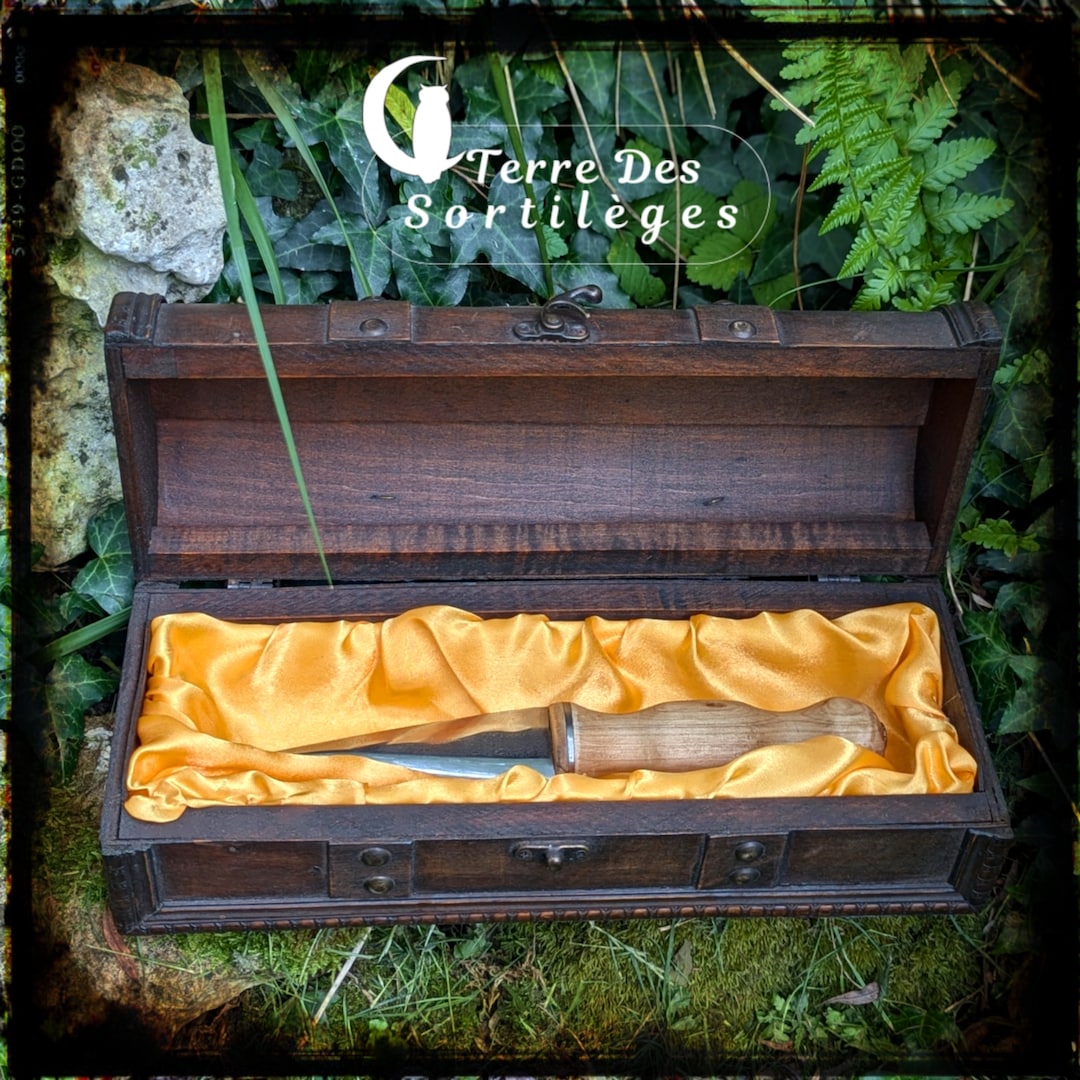 Hand Forged Athame With Oak Handle With Storage Chest Ritual Tool Altar ...