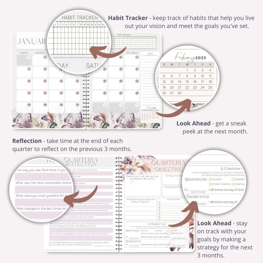 Printable Monthly Planner Pages | 2023-2024 Planner | Floral Design ...