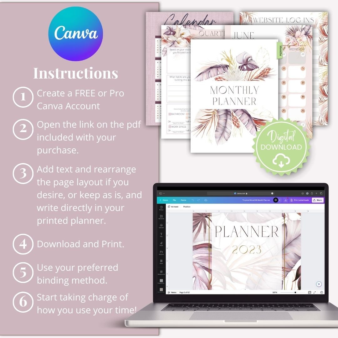 Printable Monthly Planner Pages | 2023-2024 Planner | Floral Design ...