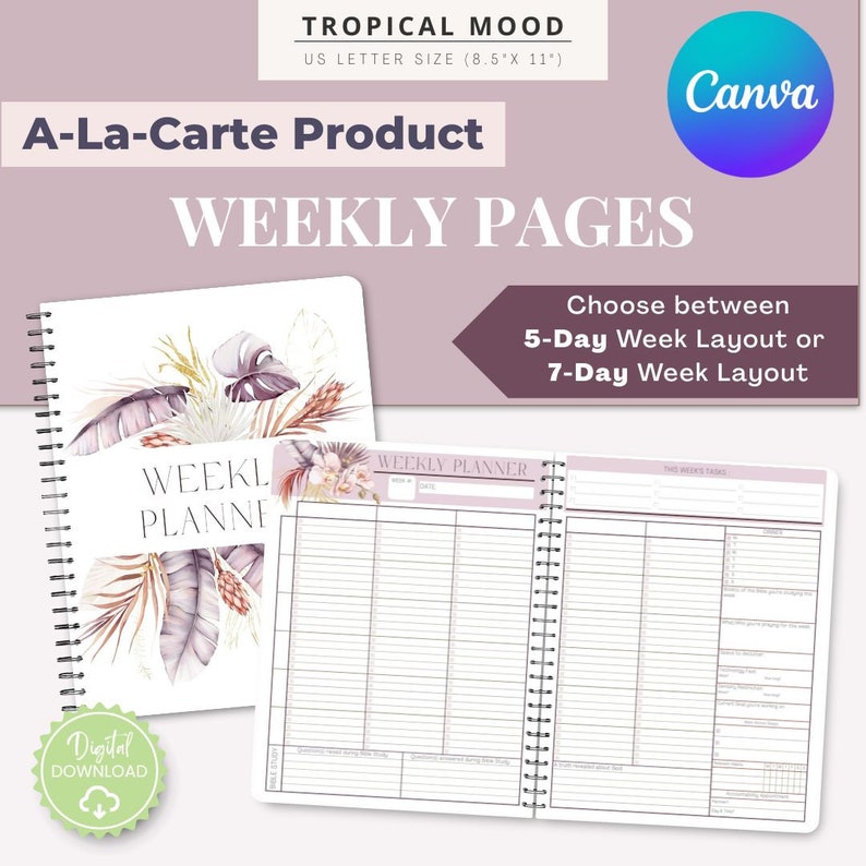 Printable Weekly Planner Planner Add-on 5-day Weekly - Etsy