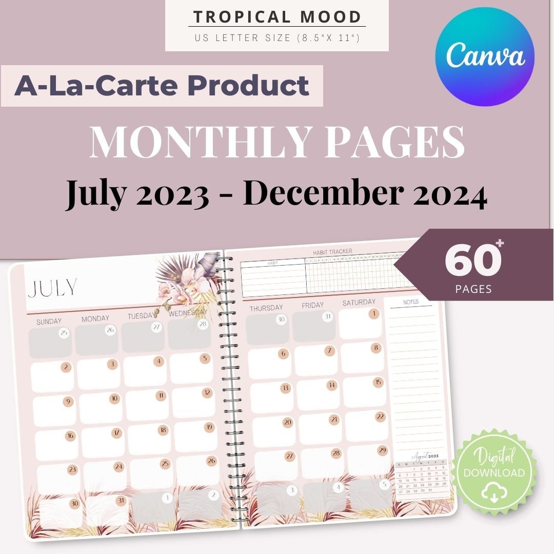 Printable Monthly Planner Pages | 2023-2024 Planner | Floral Design ...