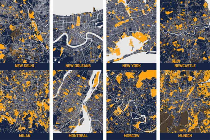 Blue Yellow City Map - Etsy