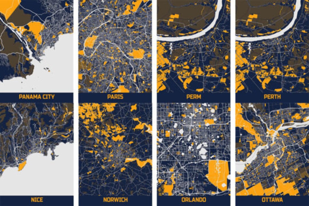Blue Yellow City Map - Etsy