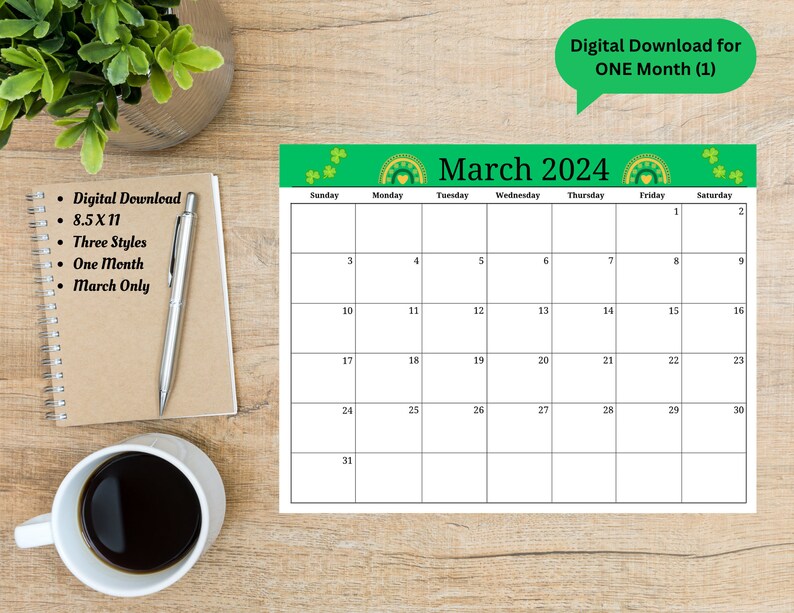 PRINTABLE March 2024 Calendar Organizer Planner Scheduling Instant ...