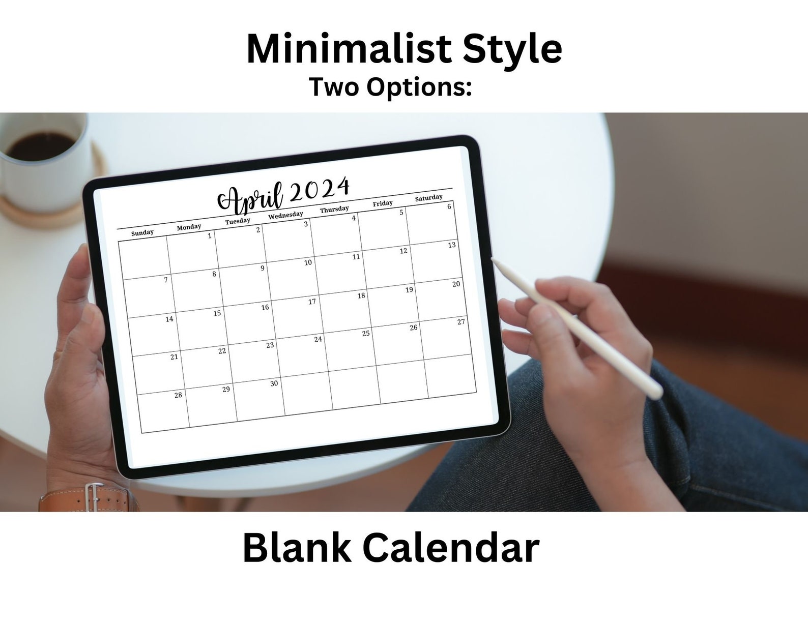 EDITABLE April 2024 Calendar Printable Wall 2024 Calendar Minimalist ...