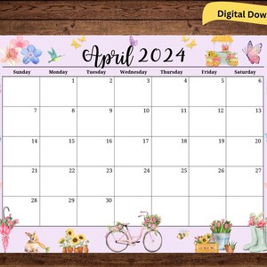 EDITABLE April 2024 Calendar Printable Wall 2024 Calendar Minimalist ...