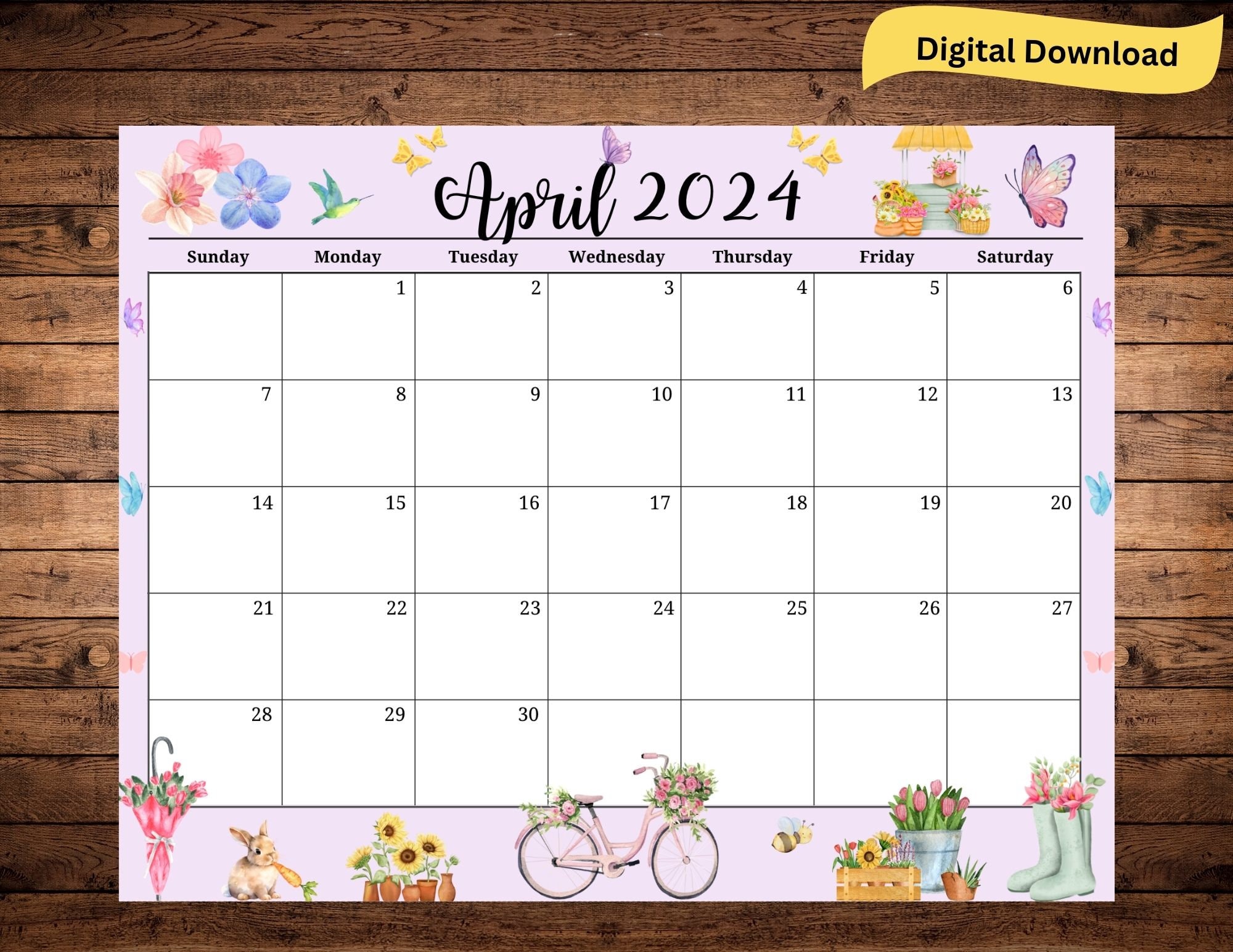 EDITABLE April 2024 Calendar Printable Wall 2024 Calendar Minimalist ...