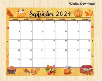 September 2024 Calendar Fall Mix Instant Download - Etsy UK