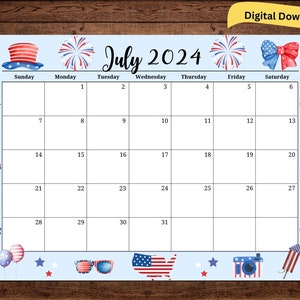 Editable July 2024 Calendar Printable Calendar Wall Decor Organizer ...