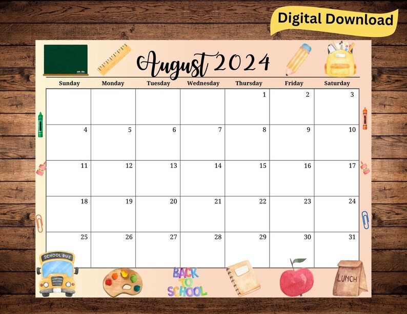 Editable August 2024 Calendar Printable Back-to-school Planner Monthly ...