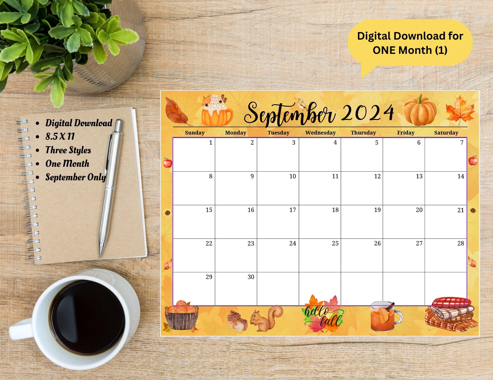 Editable and Printable September 2024 Calendar Fall-themed Monthly ...