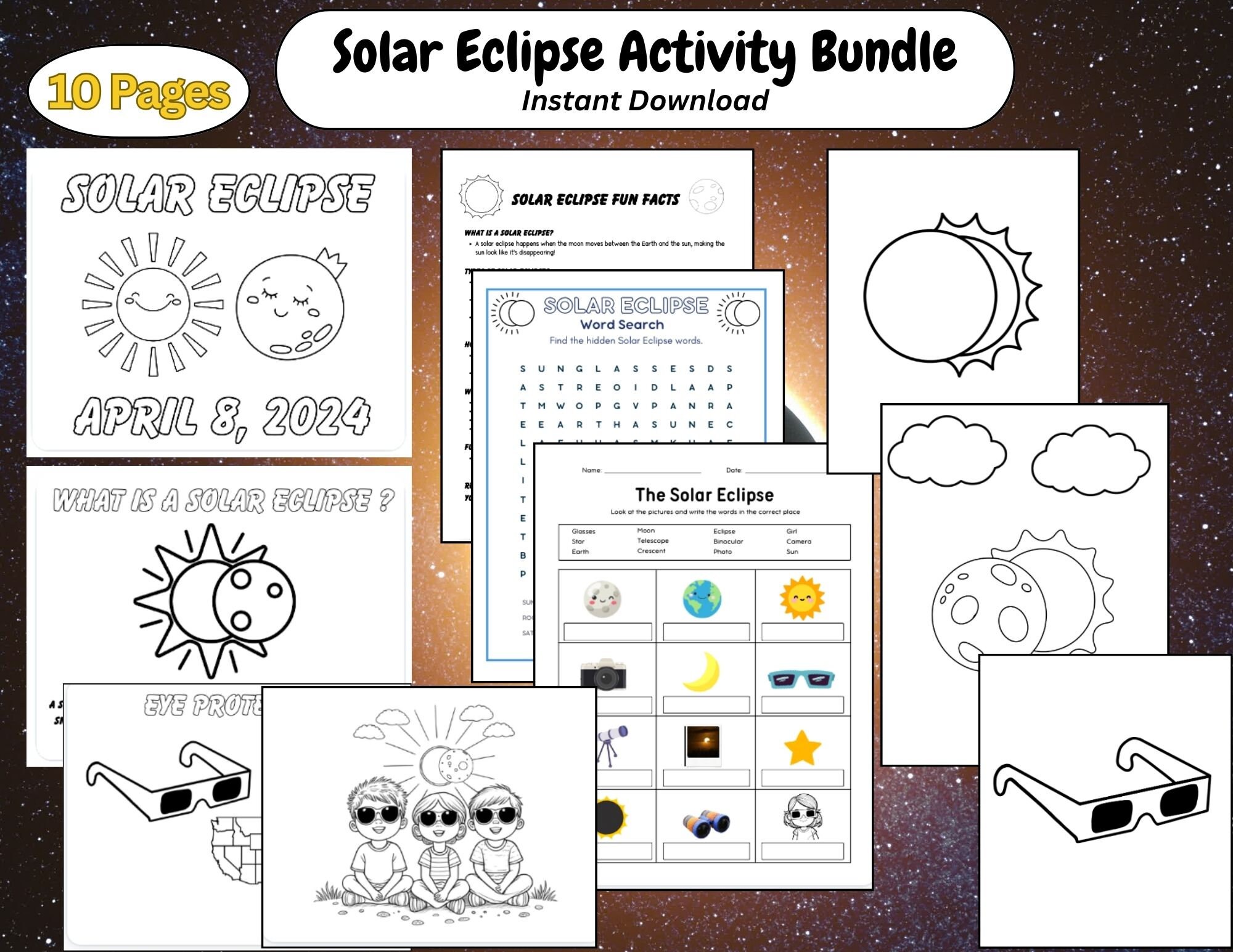 Solar Eclipse Activity Pack for Kids, April Eclipse, Coloring Pages ...
