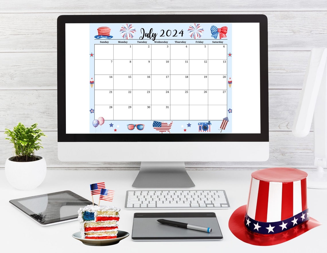 Editable July 2024 Calendar Printable Calendar Wall Decor Organizer ...