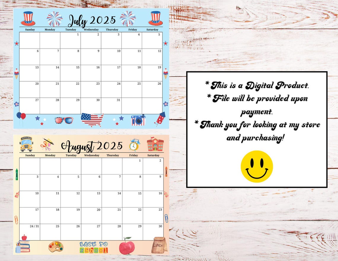 Editable and Printable 2024-2025 Calendar Customizable Monthly Planner ...