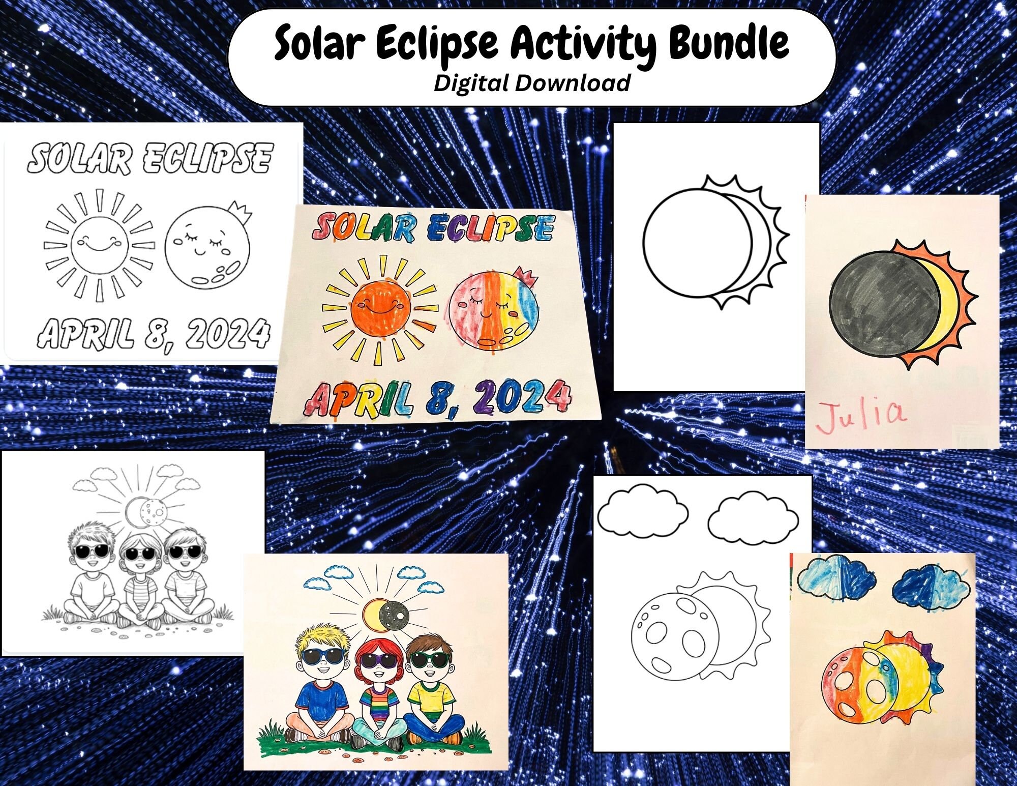 Solar Eclipse Activity Pack for Kids, April Eclipse, Coloring Pages ...