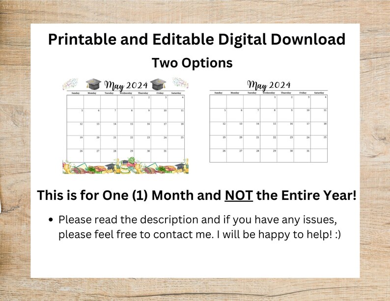 Buy Editable May Calendar 2024 Graduation Theme Printable Calendar ...