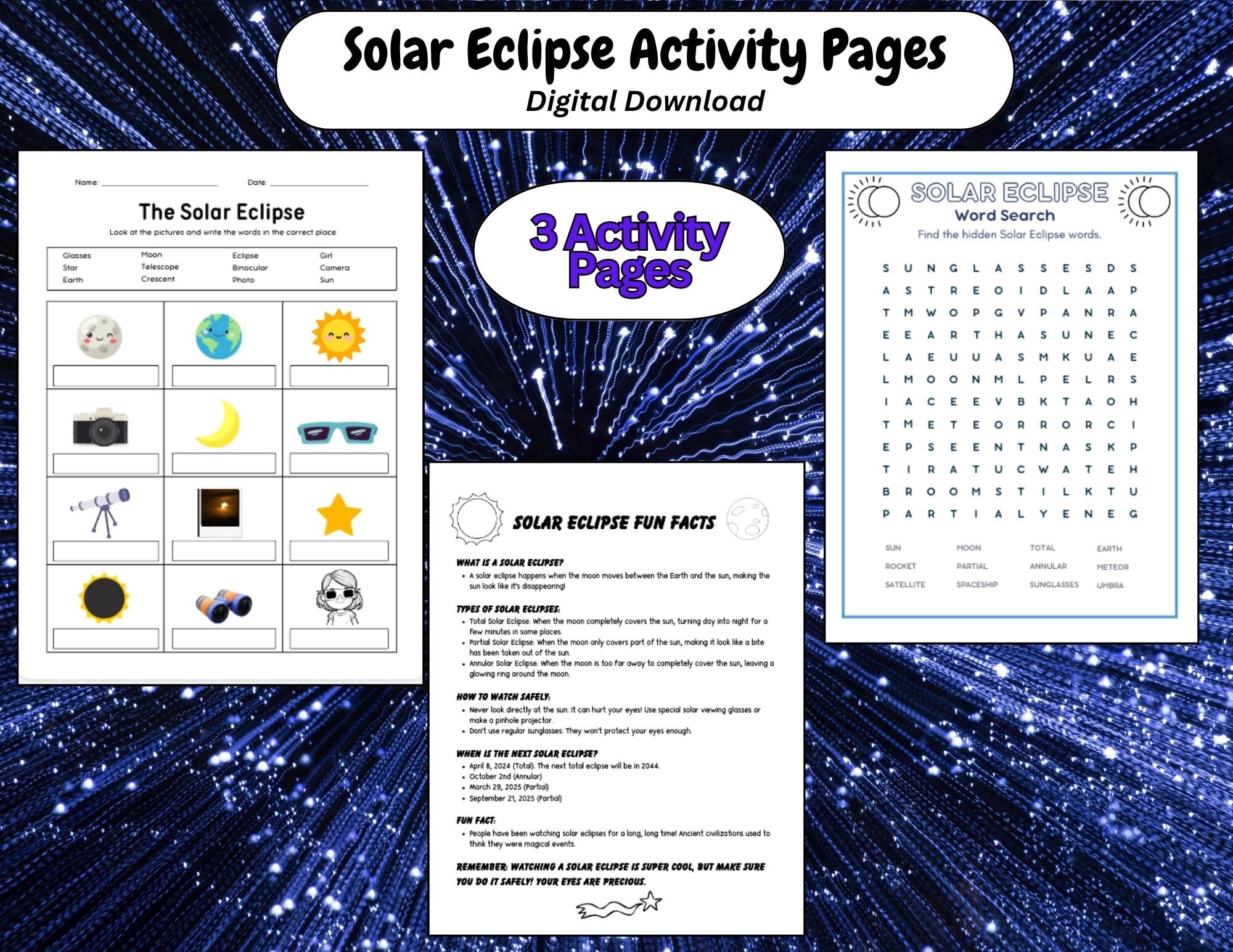 Solar Eclipse Activity Pack for Kids, April Eclipse, Coloring Pages ...