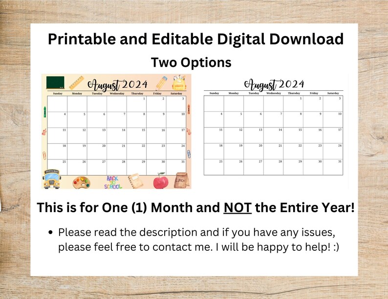 Editable August 2024 Calendar Printable Back-to-school Planner Monthly ...