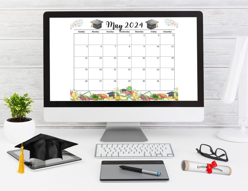 Buy Editable May Calendar 2024 Graduation Theme Printable Calendar ...