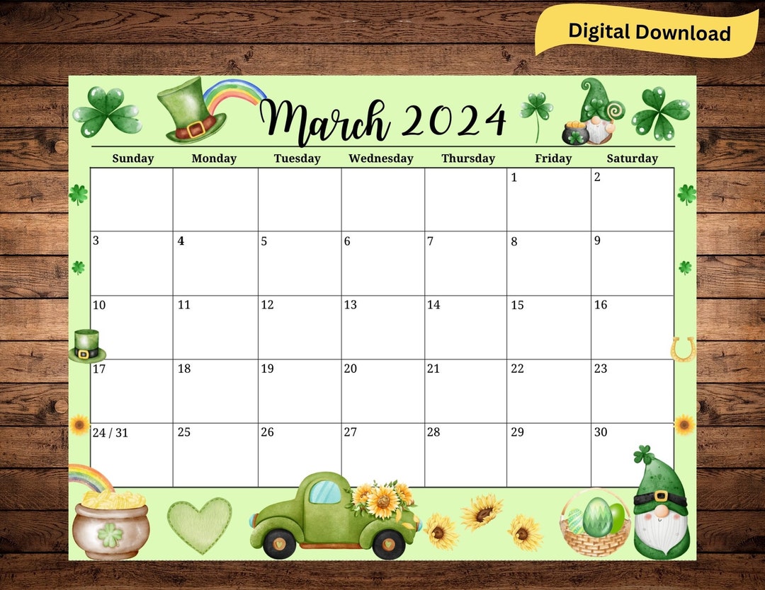 EDITABLE March 2024 Calendar, Printable Wall 2024 Calendar, Homeschool ...