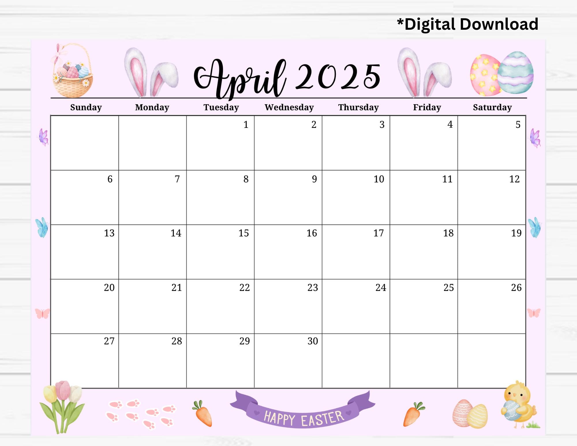 April 2025 Easter Calendar | Printable Monthly Planner PDF | Instant ...