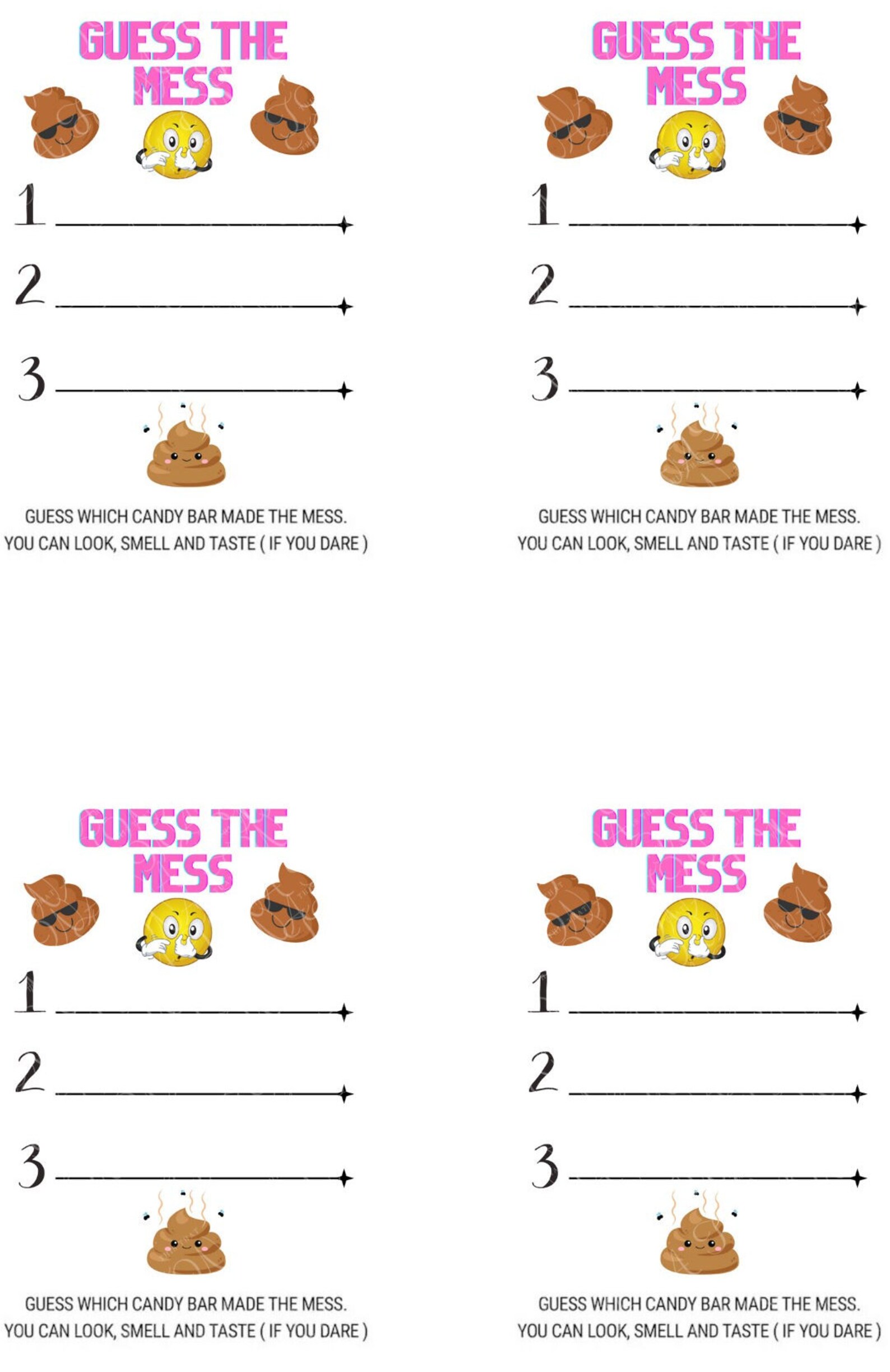 Guess the Mess Baby Shower Game, Poop Diaper Baby Shower Fun - Etsy