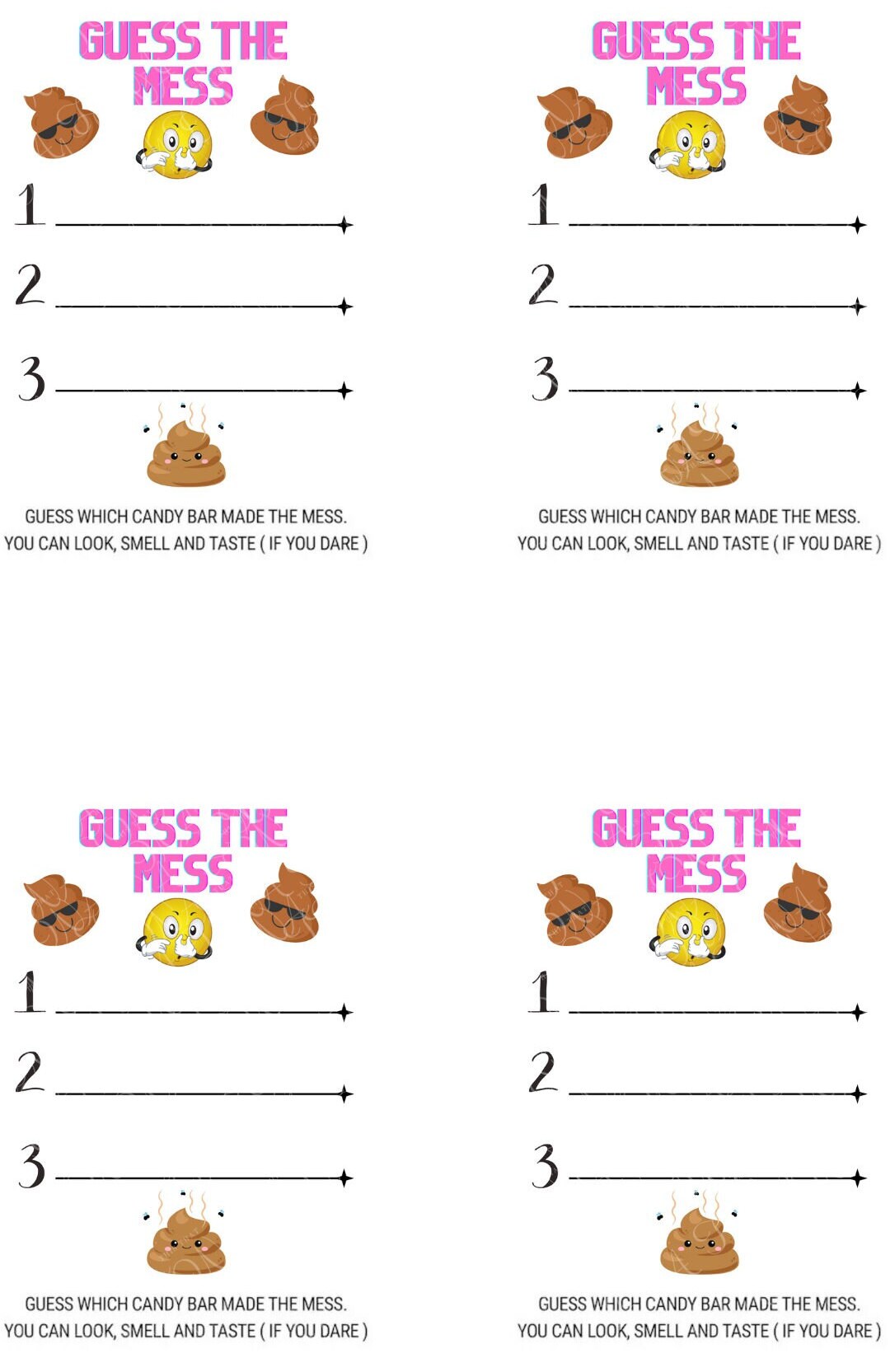 Guess the Mess Baby Shower Game, Poop Diaper Baby Shower Fun - Etsy