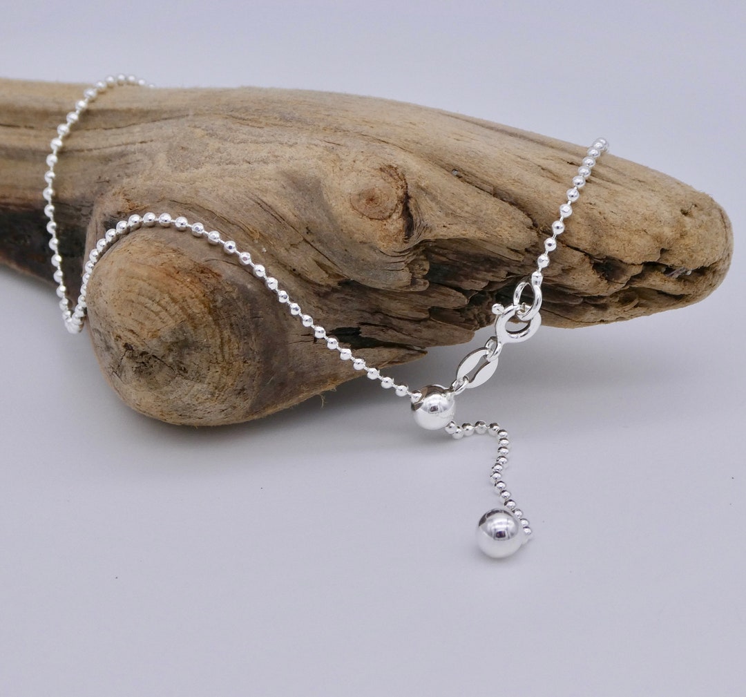 925 Silver Adjustable Bead Anklet, Sterling Silver Ball Anklet ...