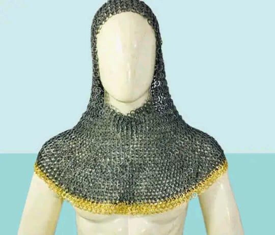 Medieval Chainmail Coif – 9mm Flat Ring and Solid Ring Viking Head ...