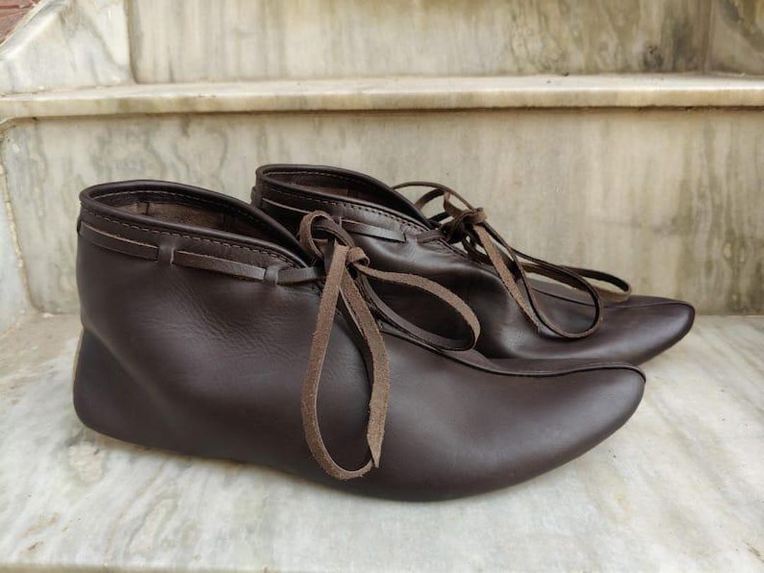 Handmade Viking Turn Shoes – Dark Brown Leather Medieval Reenactment ...