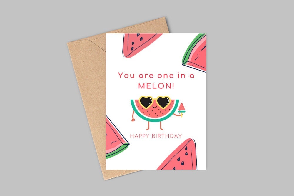 Watermelon Happy Birthday Card - Etsy