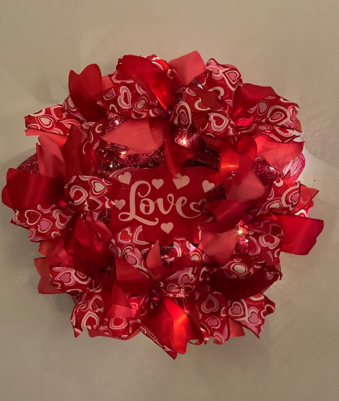 Pre-lit Valentine Wreath With Remote, Valentines Day Wreath With Lights ...