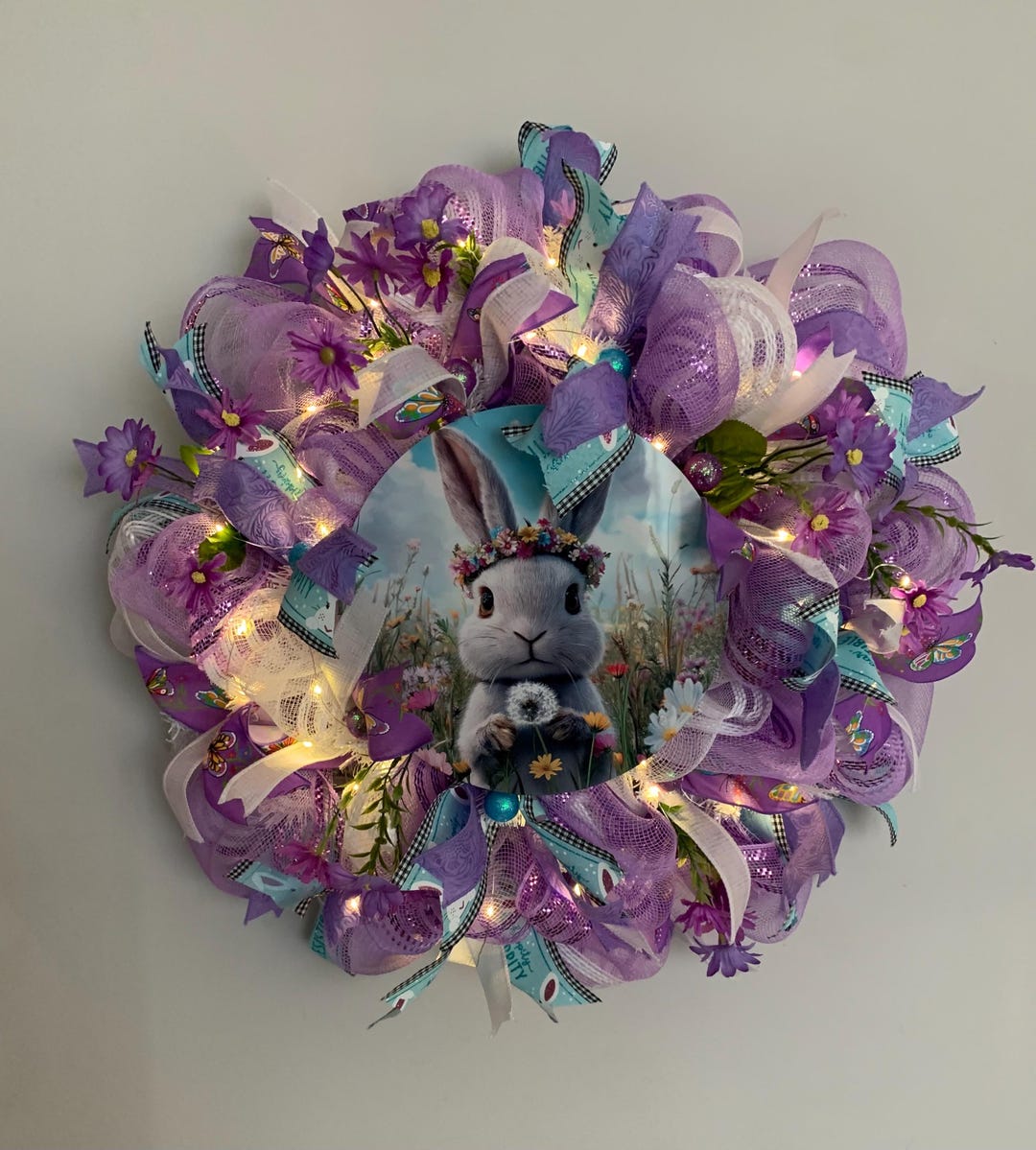 Pre-lit Easter Wreath With Remote, Easter Wreath With Lights, Mesh ...