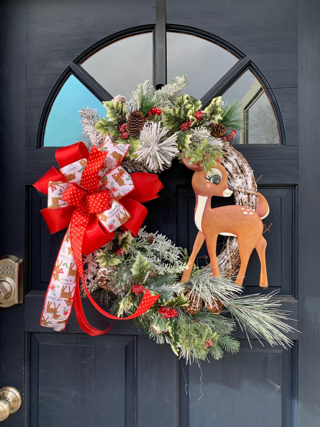 Grapevine Deer Wreath, Adorable Deer Wreath, Cute Reindeer Wreath for ...