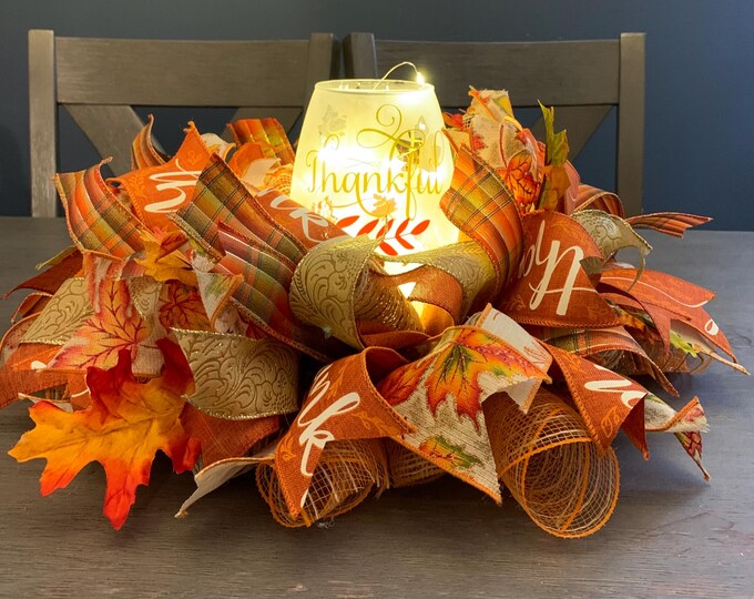 Lighted Thankful Fall Centerpiece – 16” Thanksgiving Table Decor With ...