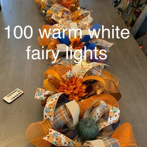 Pre Lit Fall Garland, Blue and Rust Fall Garland With Lights, Autumn ...