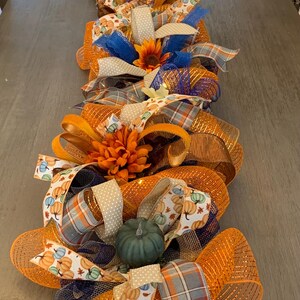 Pre Lit Fall Garland, Blue and Rust Fall Garland With Lights, Autumn ...