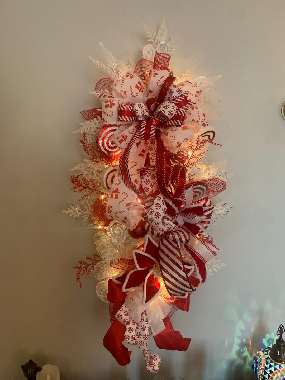 Pre-lit Remote Controlled Peppermint Christmas Swag, Candy Cane Swag or ...