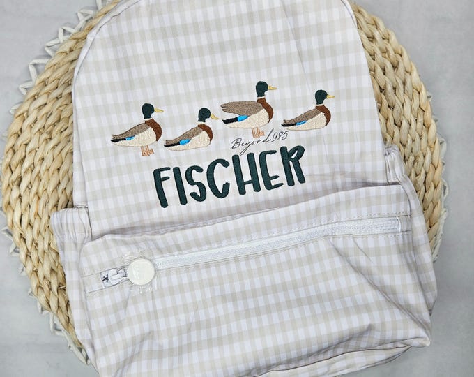 Boy Gingham Backpack Khaki Full Size Nylon Book Bag. Duck Monogrammed ...