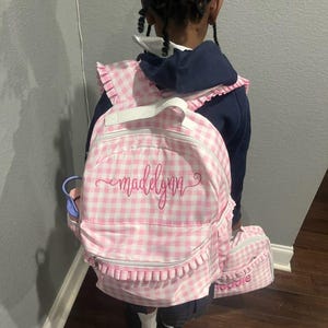Monogrammed Pink Gingham Backpack With Ruffles | Full Size Girls ...