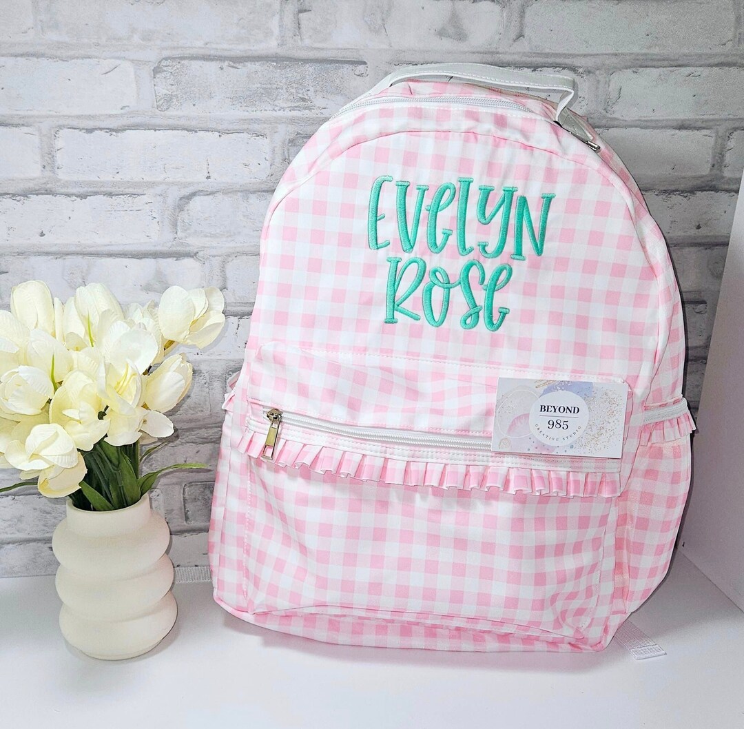 Monogrammed Pink Gingham Backpack With Ruffles: Girls Back-to-school - Etsy