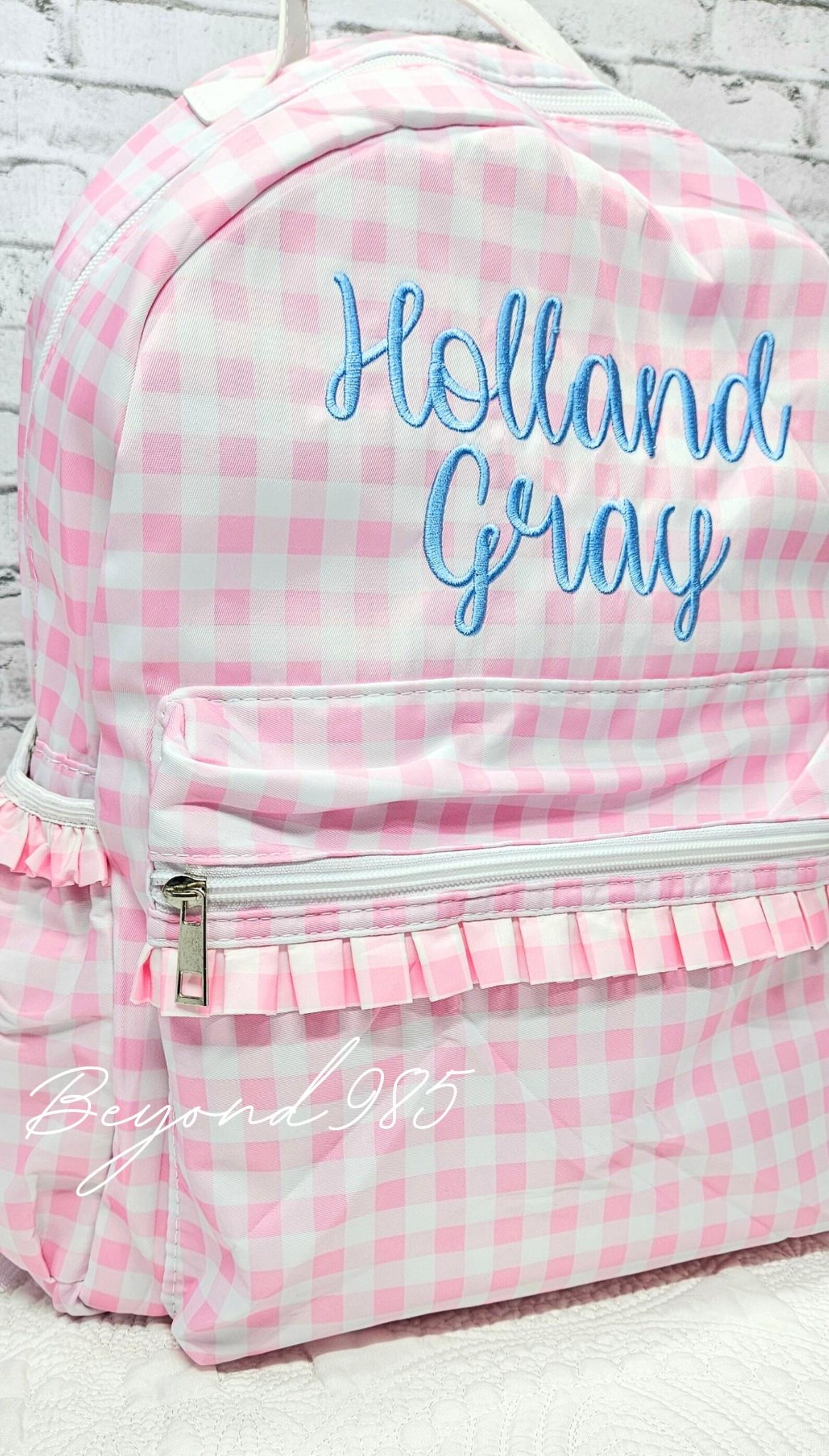 Monogrammed Pink Gingham Backpack With Ruffles: Girls Back-to-school - Etsy