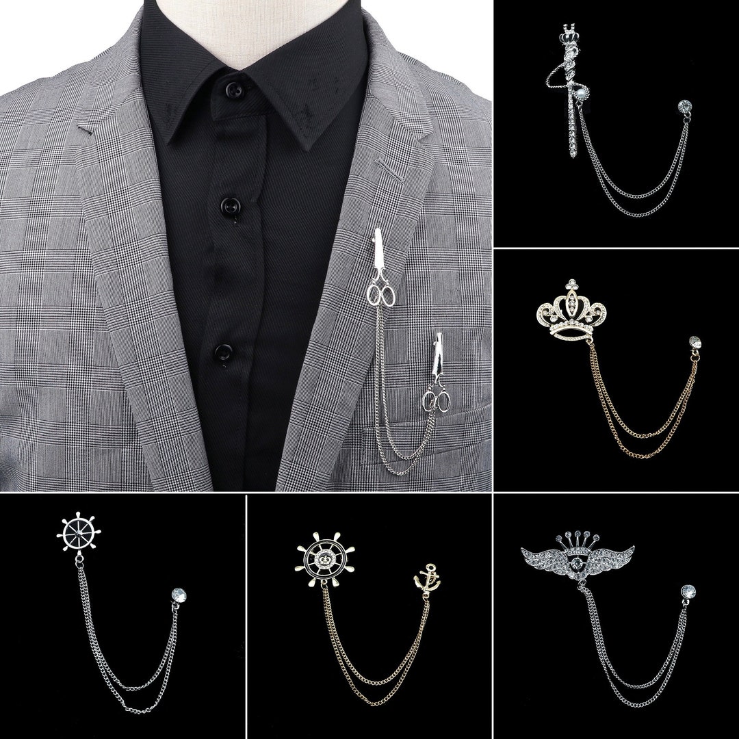 Man Brooch Cross Suit Tassel Chain Lapel Pin Suit Shirt Collar Brooch ...