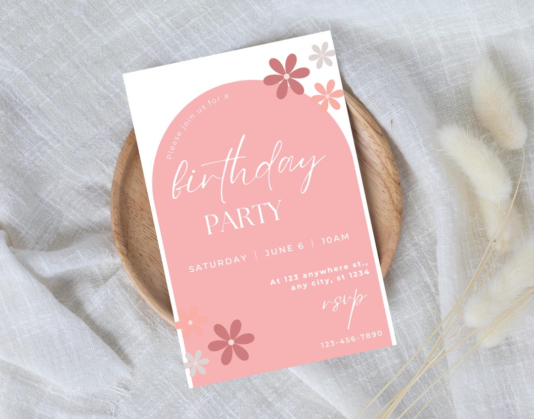 Pink Flower Birthday Party Invitation (digital Download) - Etsy