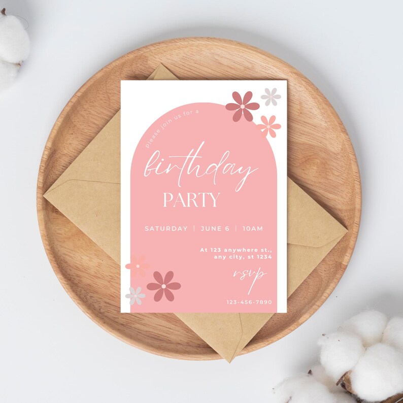 Pink Flower Birthday Party Invitation (digital Download) - Etsy