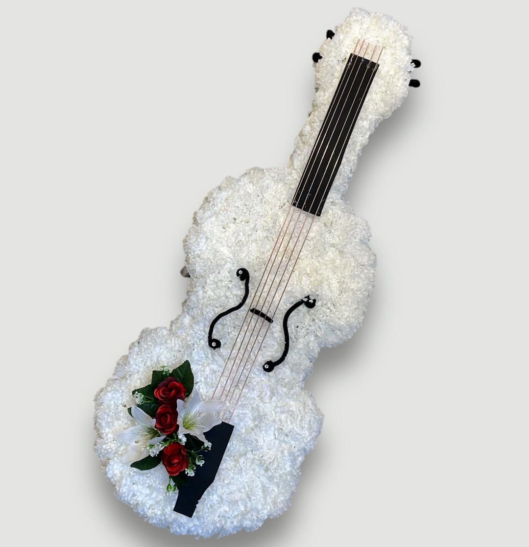 WHITE VIOLIN Cushion Funeral Memorial Tribute Artificial Flowers Silk ...