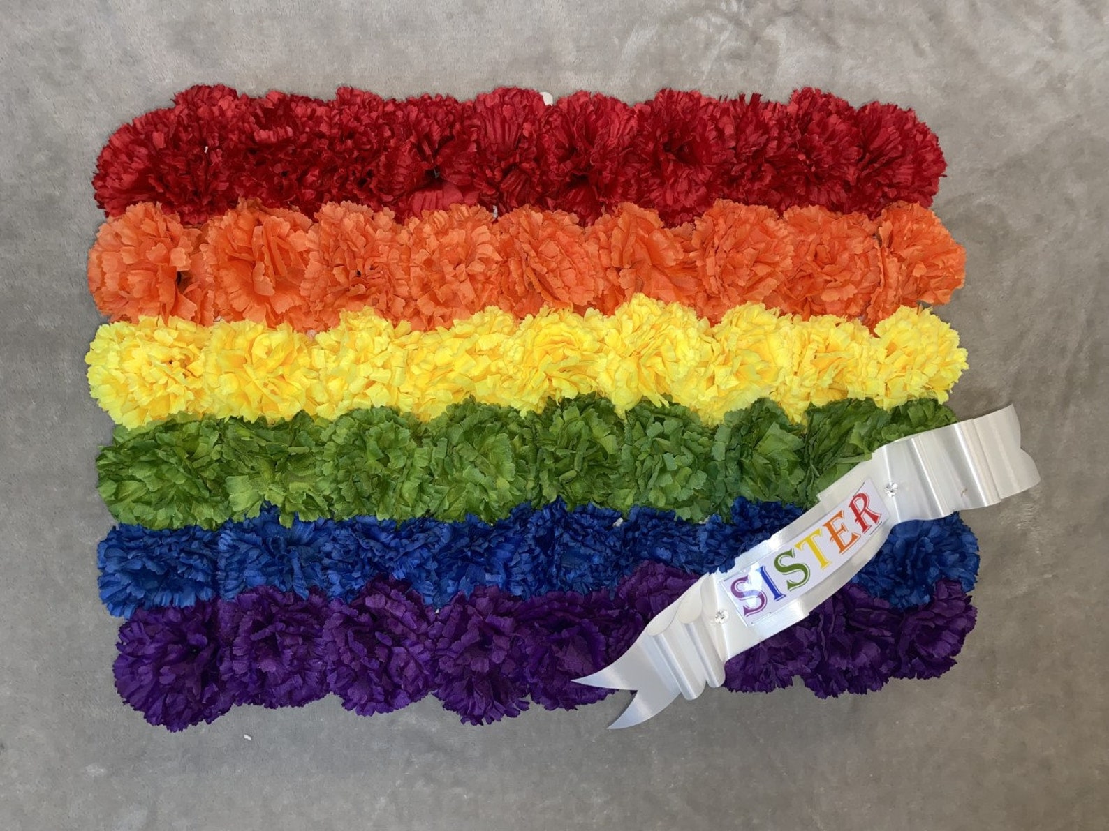 LGBT PRIDE FLAG Rainbow Funeral Memorial Tribute Artificial Flowers ...